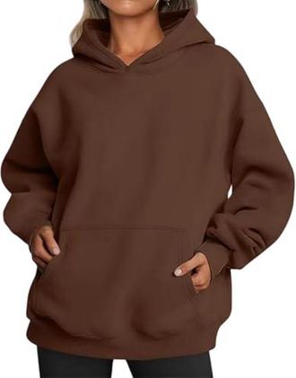 Generic Sweat &agrave; capuche dhiver pour femme, grande taille, pull tendance, chandails d&eacute;contract&eacute;s, hauts dentra&icirc;nement en polaire, caf&eacute;, XXL