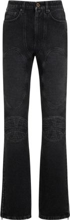 Jean Paul Gaultier Femme, Jeans, Noir, Taille: W26 Denim Jeans With Lacing And Knee Bonding Detail