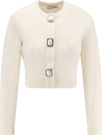 Self Portrait Femme, Pulls, Blanc, Taille: 42 FR Wool Cardigan