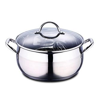 Bergner Gourmet | Faitout avec couvercle en verre | contenance 8 L | en acier inoxydable | anses ergonomiques | ustensiles de cuisine | pour tous les types de