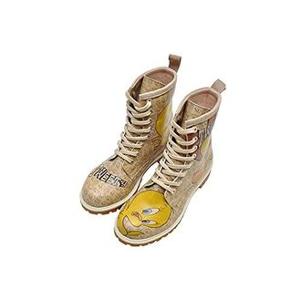 Dogo WB Long Boots Tweety Moods Lace-up Vegan Womens Boots Looney Tunes Printed Design Shoes