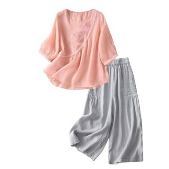 Generic Ensemble de salon pour femme - 2 tenues 2026 - Pantalon d&eacute;contract&eacute; - Pantalon large - Surv&ecirc;tement de sport - V&ecirc;tements de sport, bleu clair, XXXL