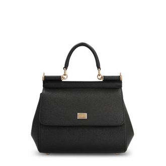 Dolce & Gabbana Femme, Sacs, Noir, Taille: ONE Size Sac &agrave; main en cuir avec impression Dauphine