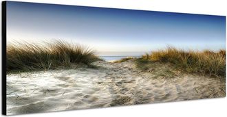Paul Sinus Art Dünen Meer Strand 150x50cm Panorama auf Leinwand fertig zum aufhängen - Unsere Wandbilder Leinwand bestechen durch ihre ungewöhnlichen Formate. Leucht
