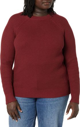 Amazon Aware Damen Gerippter Pullover mit Rundhalsausschnitt (in Übergröße erhältlich), Dunkelrot, XL