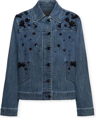 Elena Miro Femme, Vestes, Bleu, Taille: 48 FR Veste en Jean Boxy avec Broderie