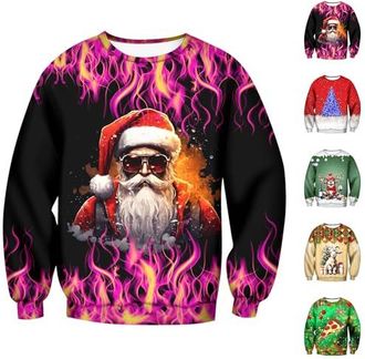 Generic 2025 Pull De No&euml;l Homme Le P&egrave;re No&euml;l Imprim&eacute; Pull Moche No&euml;l D&eacute;contract&eacute; en Tricot pour No&euml;l Doux Sweater Col Rond Chaud Sweats Manches Longues Pullov