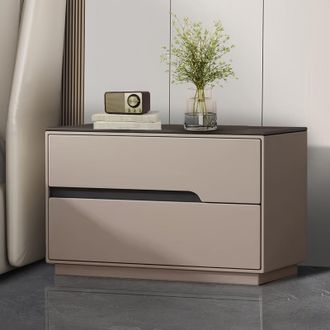 Generic Nachttisch Aus Holz Mit Schieferplatte Und 2 Schubladen, Nachtschrank Mit Geräuschloser Rutsche, Keine Montage Erforderlich, Ideal Als Beistelltisch F