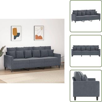 vidaXL 3-Sitzer-Sofa Dunkelgrau 180 cm Samt - Samtsofa - Wohnzimmersofa - 3er Sofa - Grau Sofa - Modernes Sofa