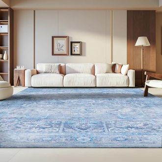 Safavieh Traditionell Teppich f&uuml;r Rug Ideal f&uuml;r stark frequentierte Bereiche - Maschinenwaschbar und rutschfest - Tucson Collection, Kurzer Flor, in Lila Und B