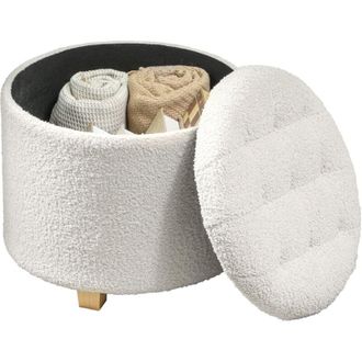 HOMCOM Pouf coffre rangement - HOMCOM - en tissu bouclette - charge 120 Kg - &Oslash; 45 x 41 cm - blanc