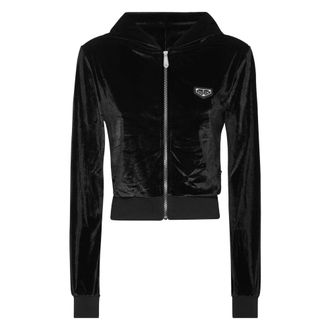 Philipp Plein Femme, Sweatshirts et sweats &agrave; capuche, Noir, Taille: 40 FR Veste de surv&ecirc;tement &agrave; capuche Crystal Signature