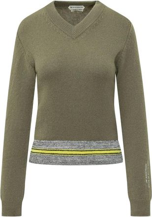 J.W.Anderson Pullover mit V-Ausschnitt und Kontrastbesatz - - Knitwear - Damen - Gr&uuml;n - M