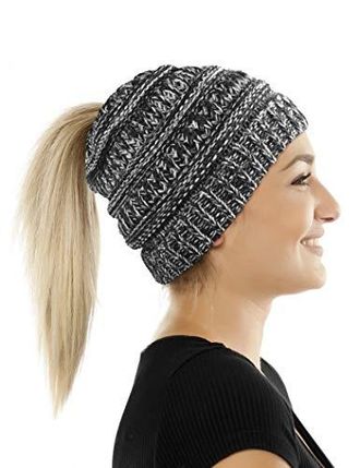 Balinco Bonnet tricot&eacute; Femme & Fille avec Torsade - Bonnet dhiver tricot&eacute; (5a) (Noir chin&eacute;)