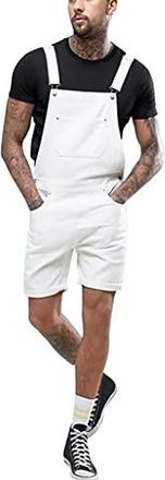 Generico Generico Salopette Homme en Denim Short en Coton Bavoir d&Eacute;t&eacute; Combinaison en Jeans Pantalon Court de Travail Coupe Large pour Homme avec Poches Multipl