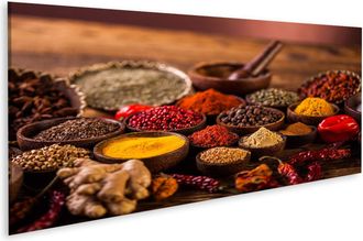 Islandburner Bild auf Leinwand Holztisch Bunte Gewürze Traditionelle Orientalische Indonesische Schalen Bilder Wandbilder Poster