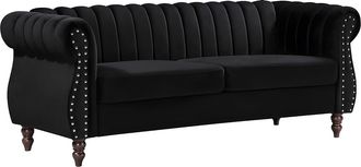 Vente-Unique Chesterfield-Sofa - 3-Sitzer - Samt - Schwarz - Trumbo