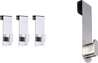 Blomus 65411 Türhaken Menoto, 3-er Set, matt, h 12 x b 4,3 x l 5 cm & AREO- Haken für Glasduschwand aus mattiertem Edelstahl, 6-8 mm Wandstärke, moderner Han