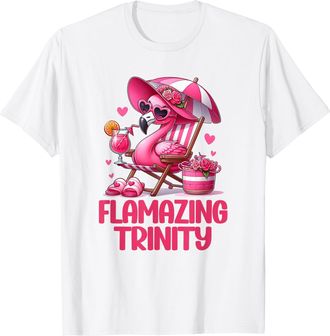 BDAZ Flamazing Trinity Pink Flamingo Tropical Beach Trip Damen T-Shirt