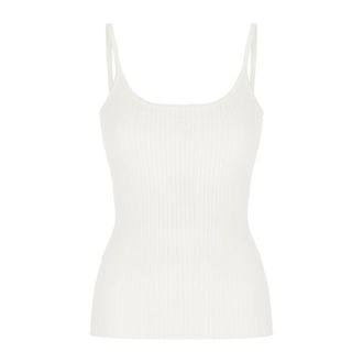 Courr&egrave;ges &Auml;rmelloses Top aus Viskose-Polyester-Mix - - Tops - Damen - Wei&szlig; - M