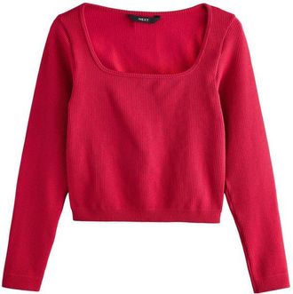 Next Langarmshirt Geripptes Langarmtop mit tiefem Ausschnitt (1-tlg)