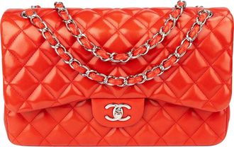 Chanel Crossbody Bags - Chanel Quilted Lambskin Palladium Jumbo Double Fla - Gr. unisize - in Rot - f&uuml;r Damen