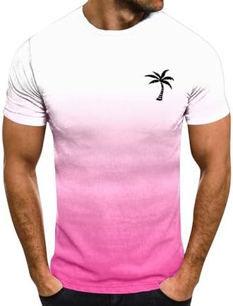 Generic T-shirt pour homme avec d&eacute;grad&eacute; de noix de coco pour homme, couleur unie, manches courtes, imprim&eacute;, Rose, M