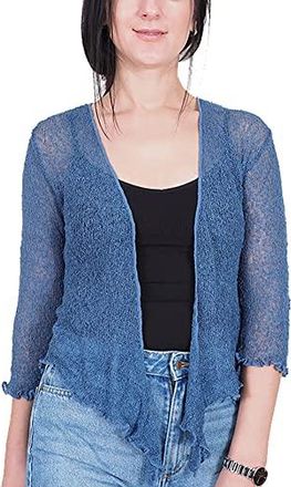 Mimosa Mesdames Femme Grande Taille Boléro au Crochet Briller en Dentelle Plaine Etendue Résille Cardigan Haussement Dépaules (Taille Unique, Dark Denim)