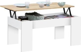 IDMarket Couchtisch, aufklappbar, rechteckig, Tara aus weißem Holz und Buchenoptik