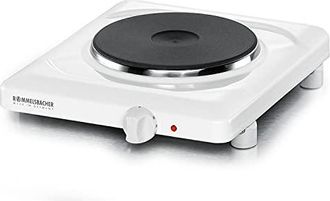Rommelsbacher Einzelkochplatte- Made in Germany, Gussheizplatte 180 mm stufenlos regelbar, Überhitzungsschutz, 1500 Watt THL1597 Weiß Feueremailliert