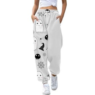 Generic Pantalon long d&eacute;contract&eacute; pour femme - Taille &eacute;lastique - Dos - Imprim&eacute; d&eacute;contract&eacute;, Cendr&eacute; clair, XXL