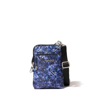 Baggallini Damen Anti-diebstahl Activity Crossbody Bag Securtex Umh&auml;ngetasche mit Diebstahlschutz, Indigo Bl&uuml;tenblatt, Einheitsgr&ouml;&szlig;e