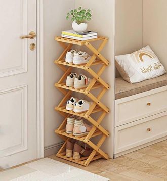 Generic Faltbares Schuhregal Schmaler Schuhst&auml;nder Platzsparender Holzst&auml;nder Aus Bambus Umweltfreundlich - Organizer Stabil F&uuml;r Flur Eingangsbereich Kein Auf