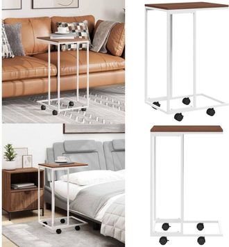 vidaXL Vidaxl - Table dappoint avec roues Blanc 40x30x63,5cm Bois ding&eacute;nierie - Table Basse - Meuble Salon - Table Dappoint - Table c - Table Ronde