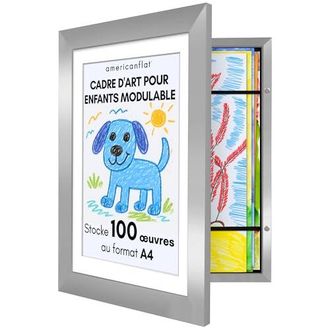 Americanflat Cadre Dessin Enfant &agrave; Changer A4 Argent&eacute; avec Passe-Partout et 25,5 x 32 cm sans Passe-Partout - Cadres avec Ouverture Frontale Pouvant Contenir 100 P