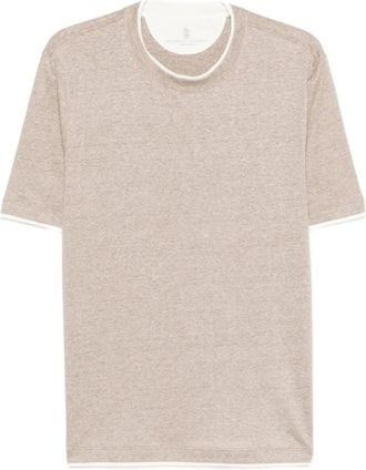 Brunello Cucinelli Homme, Tops, Brun, Taille: L T-shirt &agrave; col rond avec effet de superposition