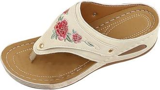 Generic Sandales orthopédiques dété pour femme - Style européen et américain - Coutures simples - Avec clip en polyuréthane - Chaussons compensés, beige, 37.5