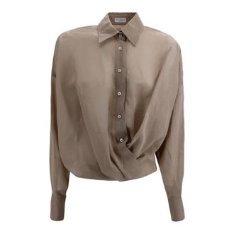 Brunello Cucinelli Femme, Blouses et Chemises, Brun, Taille: 40 FR Sheer Silk Shirt