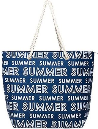 Brandsseller Sac de plage avec fermeture éclair - 50 x 38 x 15 cm - Sac à bandoulière - Sac de courses - Poche intérieure, bleu marine, 50x38x15 cm