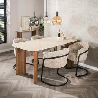 Pier Import Table c&eacute;ramique effet travertin &agrave; bords ronds 180 cm ASCOLI