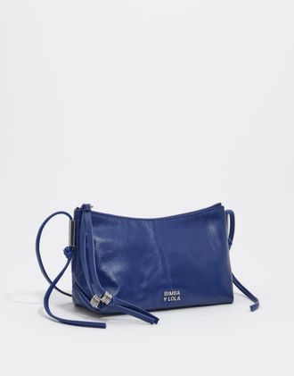 Bimba & Lola kleine Leder-Umh&auml;ngetasche in Electric Blue-Blau