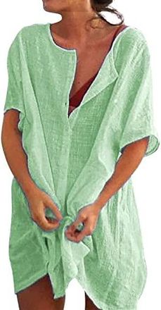 Generic Robe de Plage Femme Plage Chemise Col Rond CacheMaillots et Sarongs Plage Bikini Cover Up pour Maillot de Bain Casual Robe de Maillot Beachwear Blouse