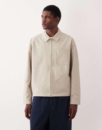 Asos Blouson Harrington textur&eacute; - Taupe-Neutre