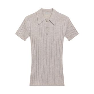 Toteme Geripptes Kaschmir-Seiden-Polo - - Tops - Damen - Beige - S