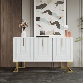 Generic Modernes 3-türiges Sideboard mit verstellbaren Regalen, U-förmigen Schranktüren, Metallgriffen und stabilem Sockel - Elegantes Aufbewahrungsmöbel für 