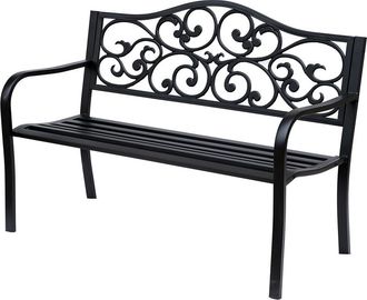 OUTSUNNY Banc 3 places de jardin terrasse style cosy chic 127L x 60l x 89H cm m&eacute;tal &eacute;poxy anticorrosion noir