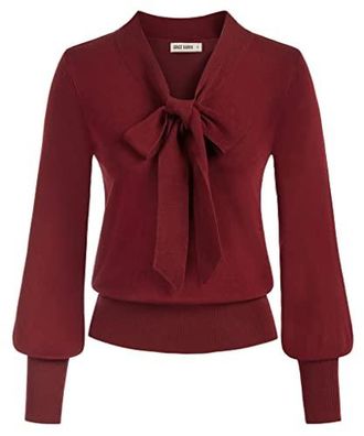 Grace Karin Chic Pull Tricot Blouse Manche Longue Vintage Sweatshirts Ardrey Hepburn Style 50 60 Doux Elastique Vin Rouge -2 M