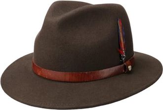 Stetson Chapeau en Feutre Manton Traveller Homme - pour de avec Doublure, Bandeau Cuir Hiver Printemps-ete - L (58-59 cm) Marron