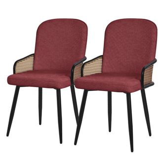 ML Design Ml-design Set Di 2 Sedie Da Pranzo Rosso Con Rivestimento In Tessuto, Gambe In Metallo, Con Braccioli Effetto Rattan, Sedia Imbottita Da Cucina, Poltr