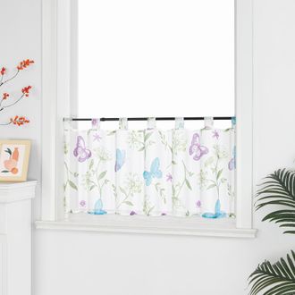 Joyswahl Voile Scheibengardinen Landhausstil Wei&szlig; K&uuml;chengardinen Transparent Bistrogardine mit Schlaufen Kurzstores mit Schmetterlingsmuster HxB 45x120cm 1er P
